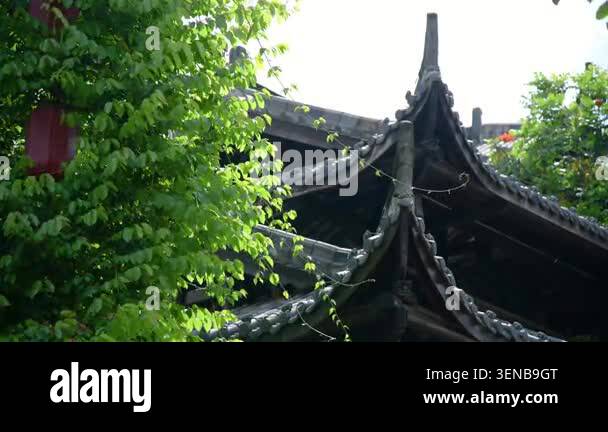 Close-up footage of roof tiles on the eaves of ancient buildings Stock ...