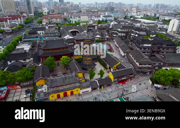 Drone aerial top-down view of an ancient town temple complex Stock ...