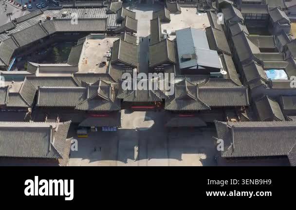 Drone aerial top-down view of an ancient town temple complex Stock ...