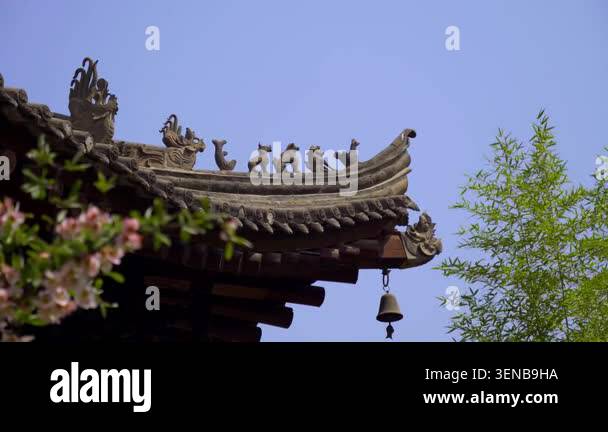 Close-up footage of roof tiles on the eaves of ancient buildings Stock ...