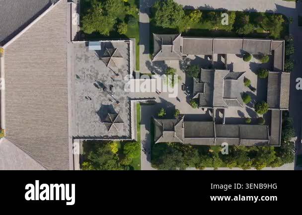 Drone aerial top-down view of an ancient town temple complex Stock ...
