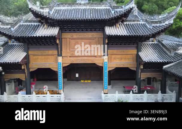 Drone aerial top-down view of an ancient town temple complex Stock ...