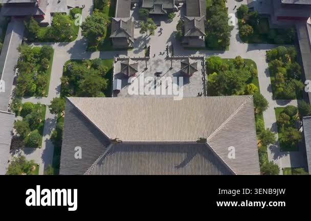 Drone aerial top-down view of an ancient town temple complex Stock ...