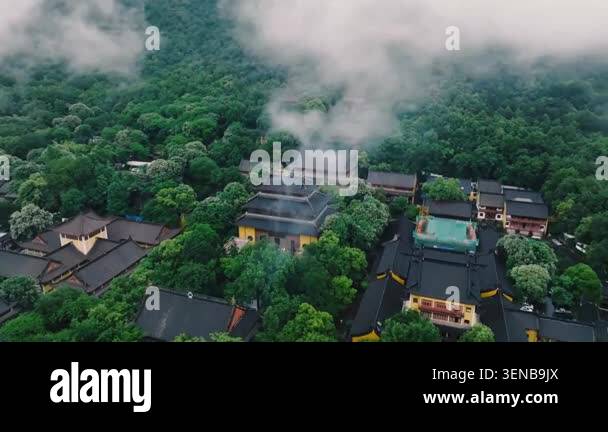 Drone aerial top-down view of an ancient town temple complex Stock ...
