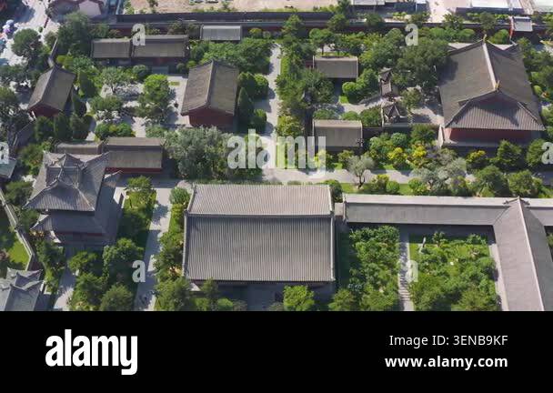 Drone aerial top-down view of an ancient town temple complex Stock ...
