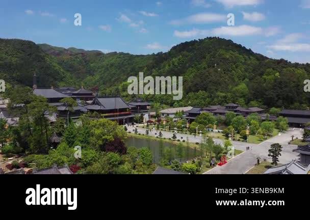 Drone aerial top-down view of an ancient town temple complex Stock ...