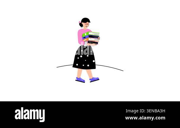 A student carrying books, knowledge flat illustration Stock Video ...