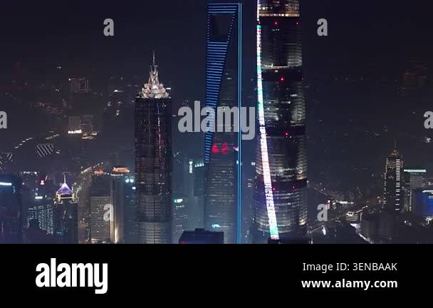 Magnificent aerial night view of shanghais downtown skyline with its ...