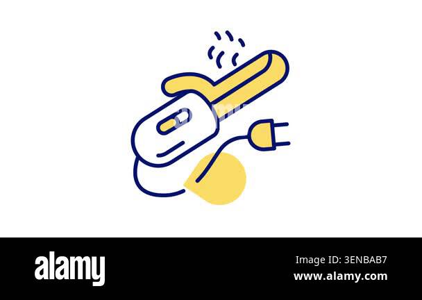 Professional hair styling, curling iron animated vector design ...