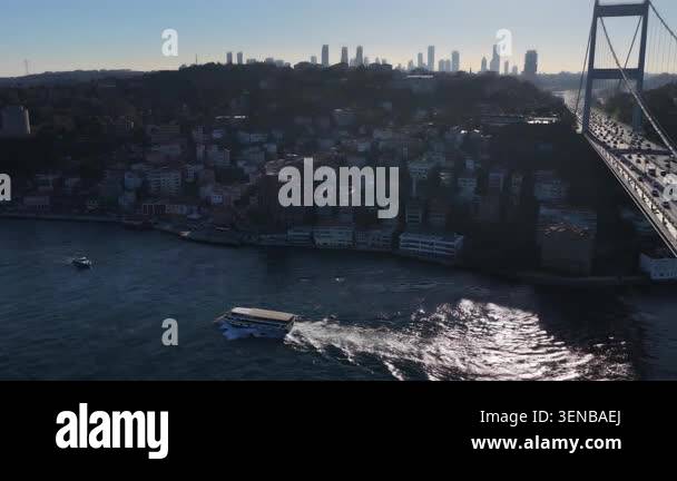Amazing aerial view of istanbul, turkey, with ferries sailing on the ...