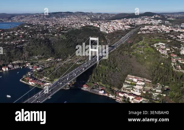 Panoramic aerial view of the fatih sultan mehmet bridge spanning the ...
