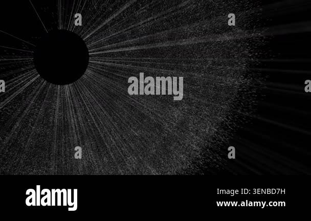 Black luminous form emerging over hazy particle field creating ...