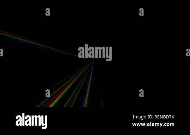 Glowing laser light streaks scanning through dark space creating ...