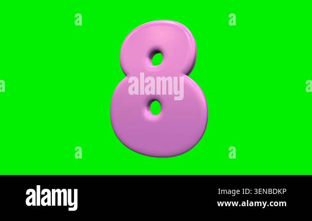 Cute pink 3d number cartoon character collection with big eyes on green ...