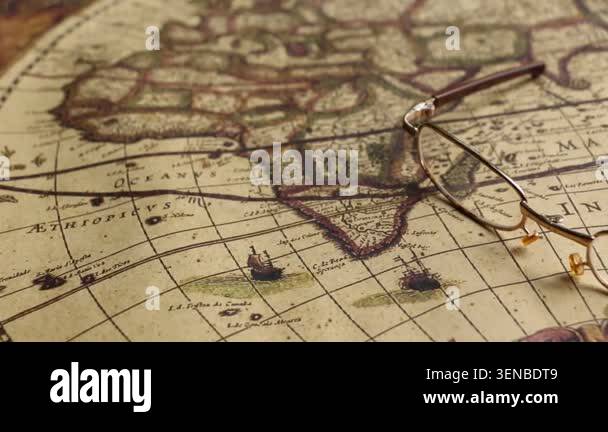 Close up of an old vintage map with map markings and directions Stock ...