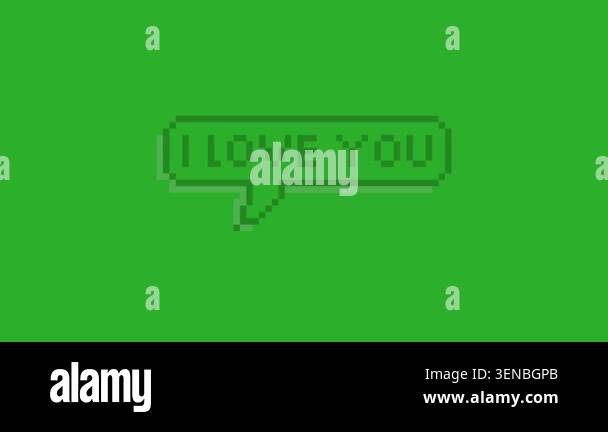 animated speech bubble and love you text on green screen. line art ...