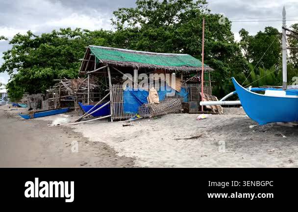 Fishermans hut canopy for shelter from the weather is made of bamboo ...