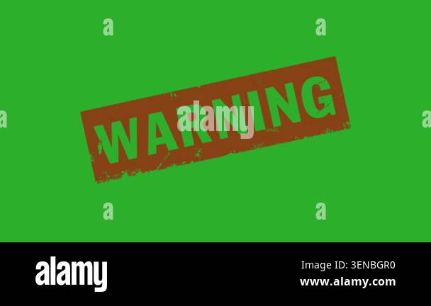 WARNING stamp sign, on green background. sign motion graphic animation ...