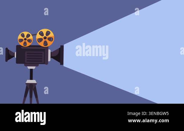 movie camera and film reel with film strip. movie player concept ...