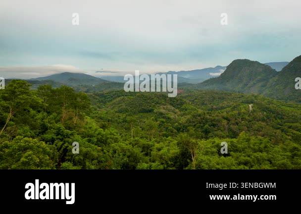 Aerial Drone Panoramic View of Tropical Rainforest Valley With Karst ...