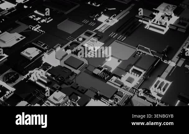 The animated microchip circuit reveals a complex network of glowing ...