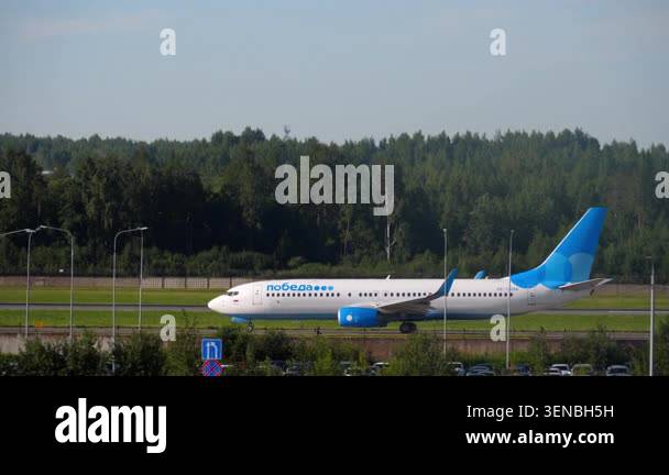 ST. PETERSBURG, RUSSIA - JULY 26, 2022: Pobeda Boeing 737-800 aircraft ...