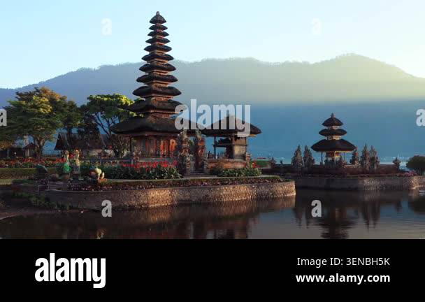Iconic Balinese Traditional water Temple among the lake and mountains ...