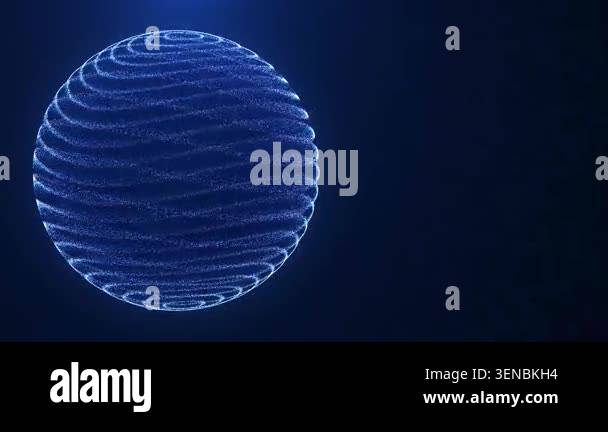 Blue particle sphere made of glowing dots and flowing data lines on ...