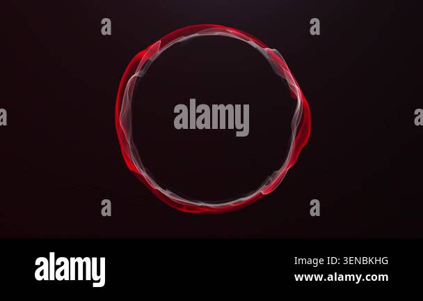 Red glowing energy ring with white wave mesh on dark background, 4K ...