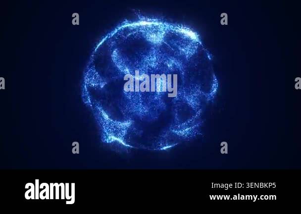 Blue glowing particle sphere, 4K 60fps motion, digital data core ...
