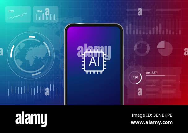 smartphone with artificial intelligence microchip icon on futuristic ...