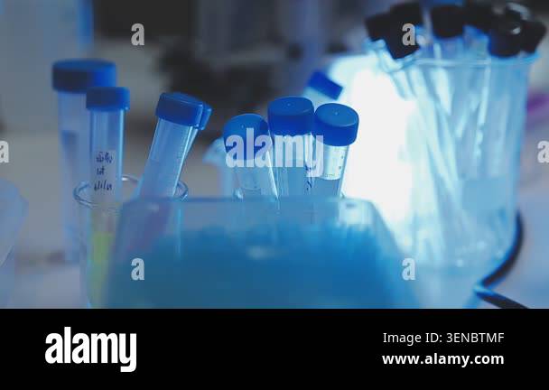 close up of laboratory glassware with blue liquid Stock Video Footage ...
