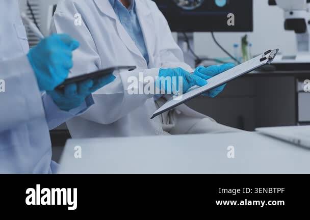 close - up of male doctor using tablet computer in laboratory Stock ...