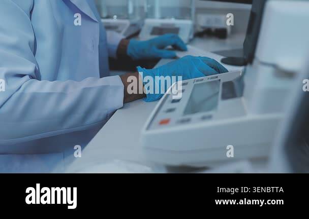 scientist in protective gloves working in laboratory Stock Video ...