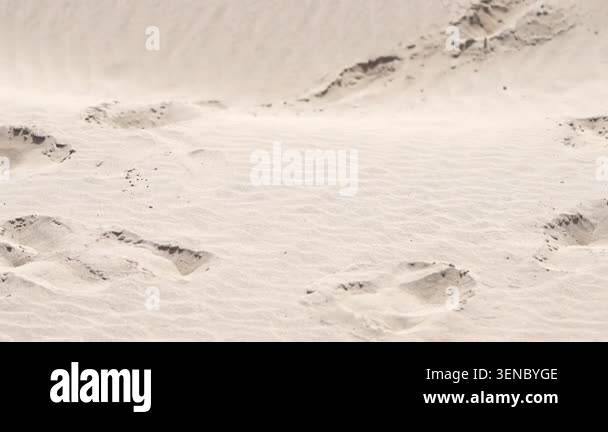 Strong desert wind blowing over sandy ground, gradually covering up ...