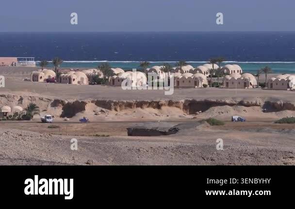 Beautiful panoramic view of the red sea coastline with a tourist resort ...