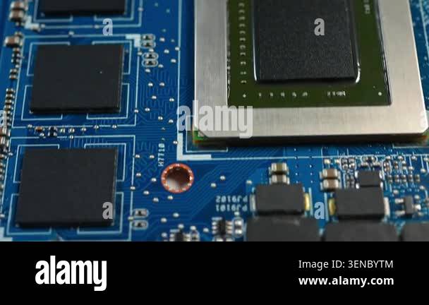 Macro close up of graphic processing unit chip GPU. High demand of GPU ...