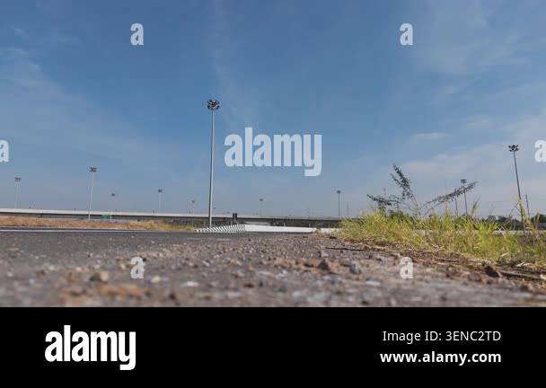 Aerial view of modern highway interchange with multilayer roads and ...