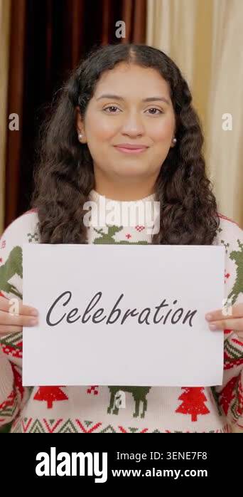 Vertical Video of Indian Woman Holding Celebration Poster with ...
