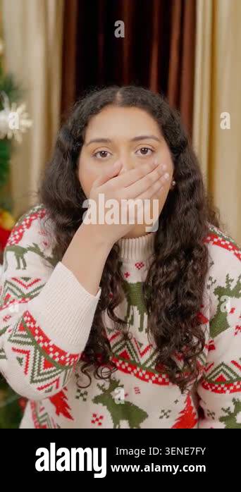 Vertical Video of Indian Woman Shocked with Christmas Tree in ...