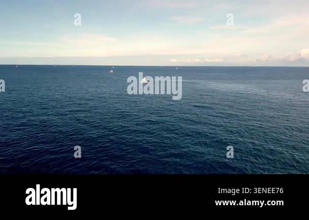 Aerial View on Ocean Boat Floating on Blue Water at Summer Sea ...