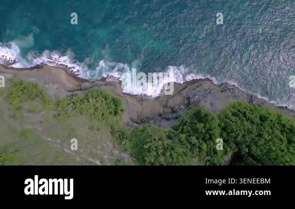 Aerial View of Sea Landscape of Blue Water Waves and Mountain Ocean ...