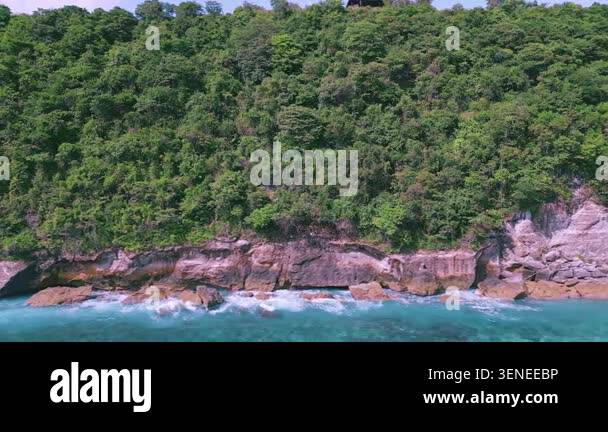 Aerial View of Sea Landscape of Blue Water Waves and Mountain Ocean ...