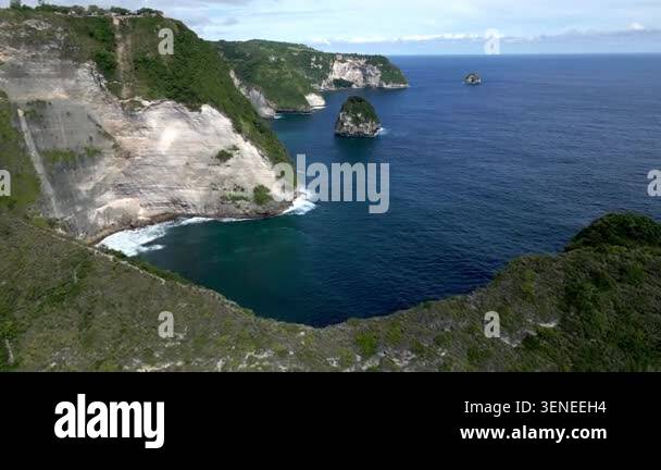 Aerial View of Sea Landscape of Blue Water Waves and Mountain Ocean ...