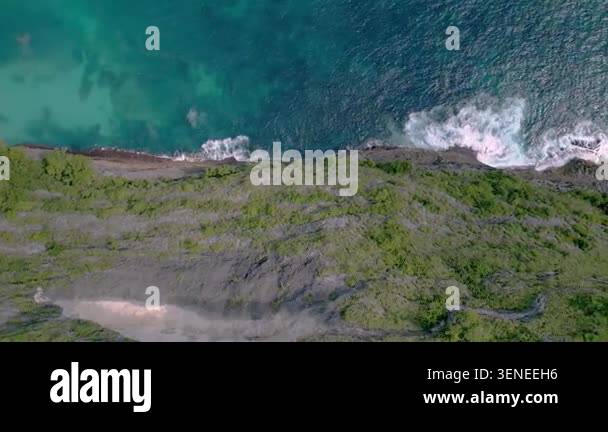 Aerial View of Sea Landscape of Blue Water Waves and Mountain Ocean ...