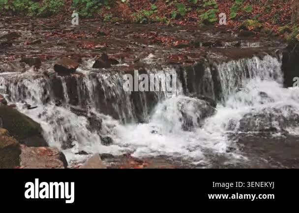 Beautiful Waterfall Shipot in the autumn forest of the Carpathian ...