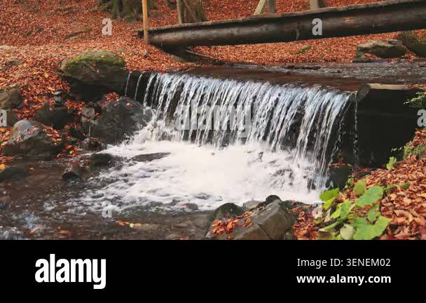 Large boulders overgrown with moss at Waterfall Shipot in the autumn ...