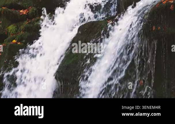 Slow motion static rocks and stones of mountain steep slope, forest ...