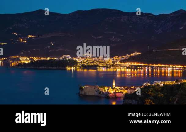 The large resort seaside town of Budva with hotels and fashionable ...