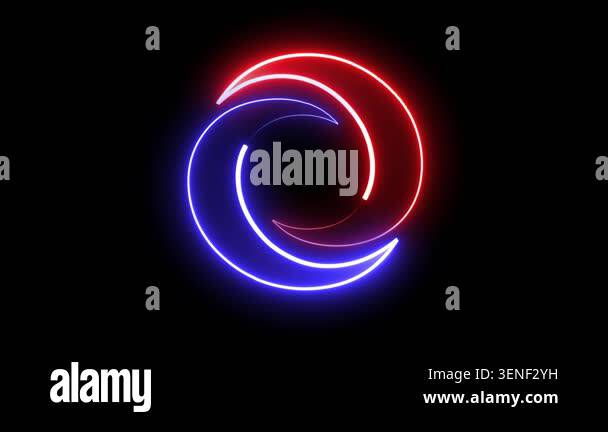 Red and blue neon light arcs motion graphics with plain black ...